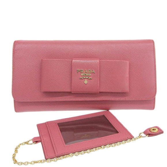 Prada | Accessories | Prada Prada Saffiano Leather Ribbon Long Wallet With Hook Pink Mh132 Pass ...